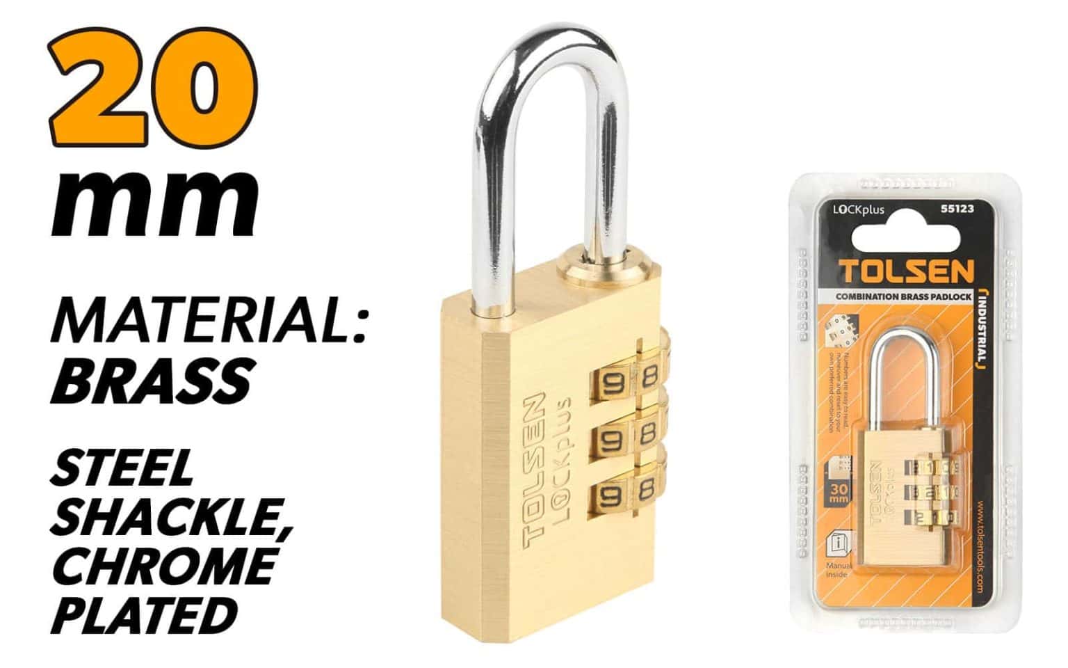 PADLOCK BRASS COMBINATION 20MM - Electaserv